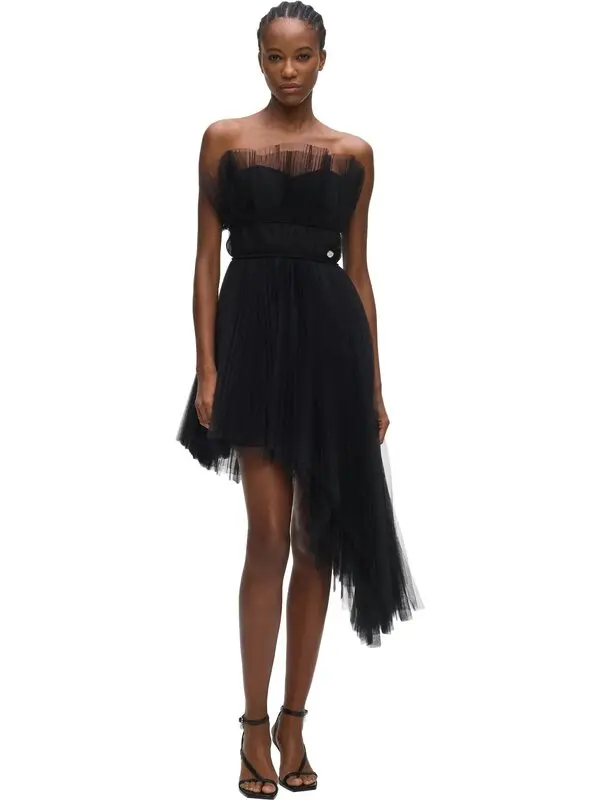 Karl Lagerfeld Asymmetric Tulle Strapless Mini Dress - Black