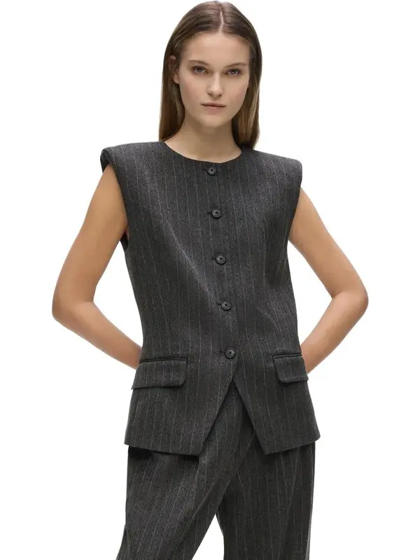 Karl Lagerfeld Pinstripe Tailored Vest With Rhinestone Embellishments - Grey Melang