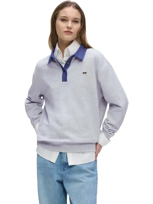 Karl Lagerfeld Ikon Denim Detail Sweatshirt - Light Grey Mel