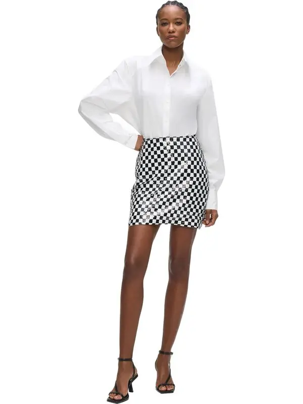 Karl Lagerfeld Checkerboard Sequin Mini Skirt - White/black