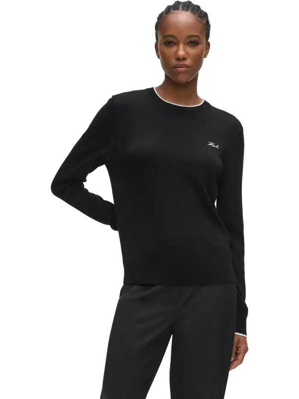 Karl Lagerfeld Merino Wool Crewneck Sweater - Black
