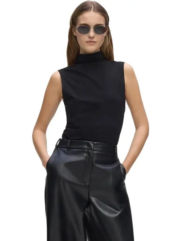 Karl Lagerfeld Sleeveless Mock Neck Tank Top - Black
