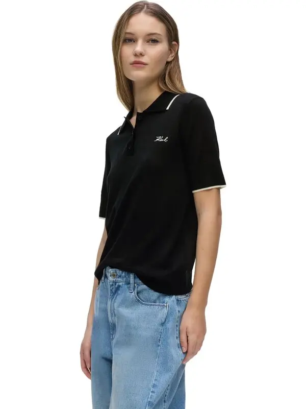 Karl Lagerfeld Merino Wool Short Sleeve Polo Shirt - Black