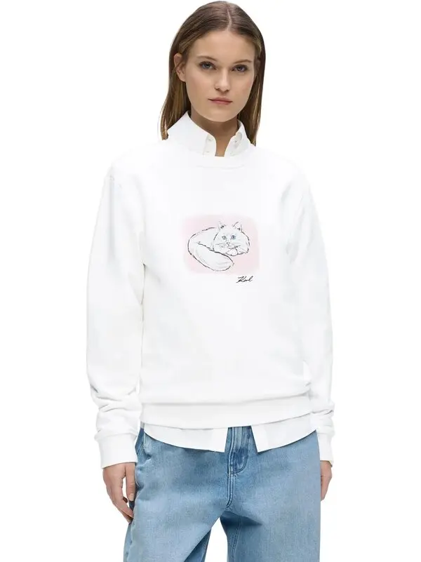 Karl Lagerfeld Illustrated Portrait Sweatshirt - White