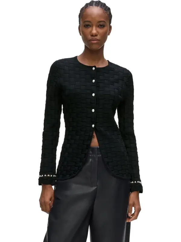 Karl Lagerfeld Faux-pearl Detail Knit Cardigan - Black