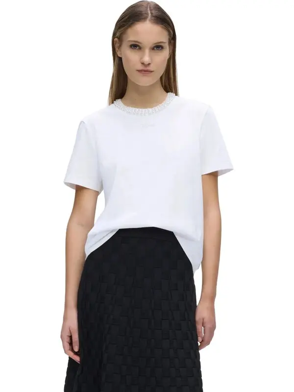 Karl Lagerfeld Faux-pearl Neck Organic Cotton T-shirt - White