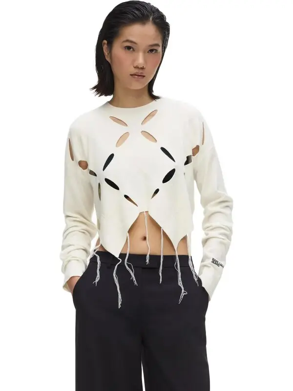 KL JEANS Jeans Knitted Cut-out Argyle Top - Egret