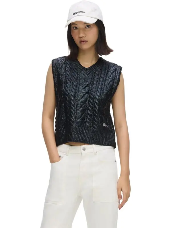 KL JEANS Jeans Cropped Cable Knit Vest - Black