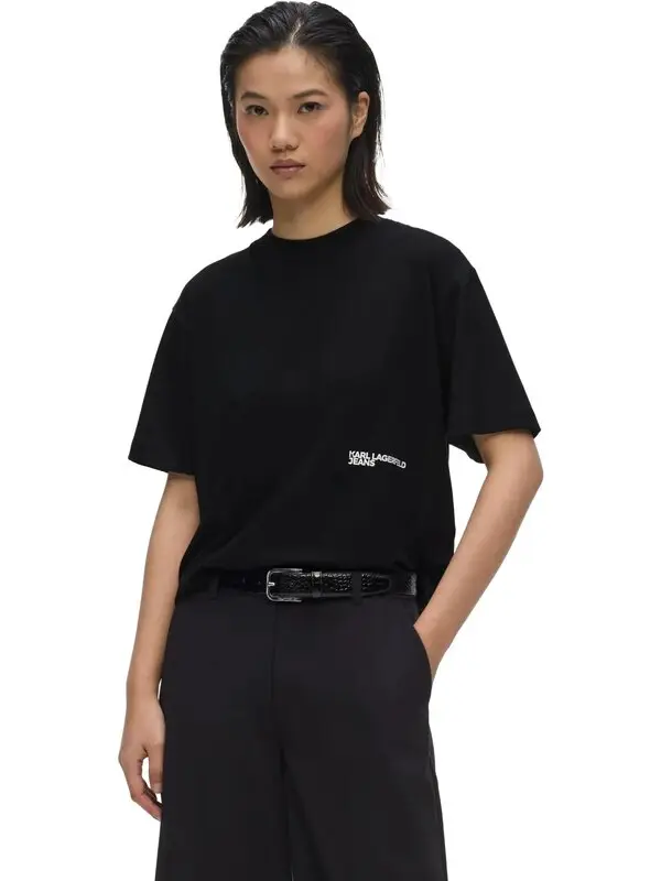 Karl Lagerfeld Regular Fit Flocked Floral T-shirt - Black