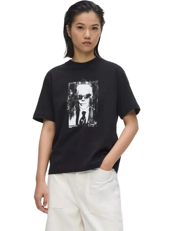 KL JEANS Regular Fit Karl Portrait T-shirt - Black