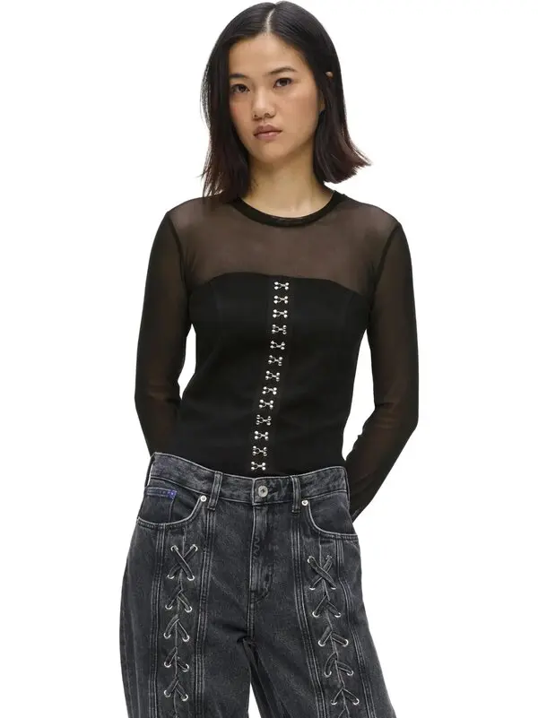 KL JEANS Jeans Mesh Corset Top - Black