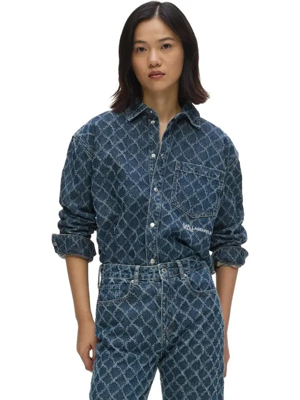 Karl Lagerfeld Argyle Denim Shirt - Destr Argyle