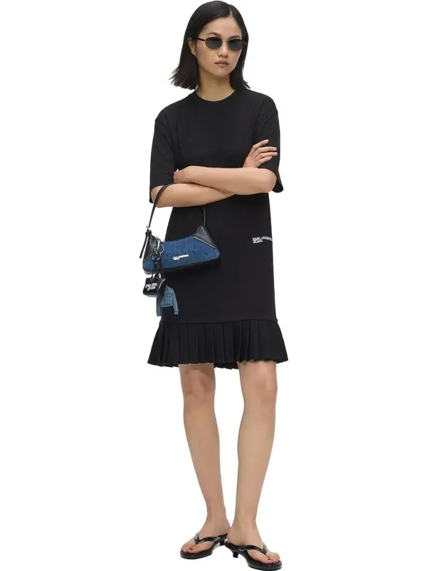 KL JEANS Jeans Organic Cotton T-shirt Dress With Pleated Hem - Black