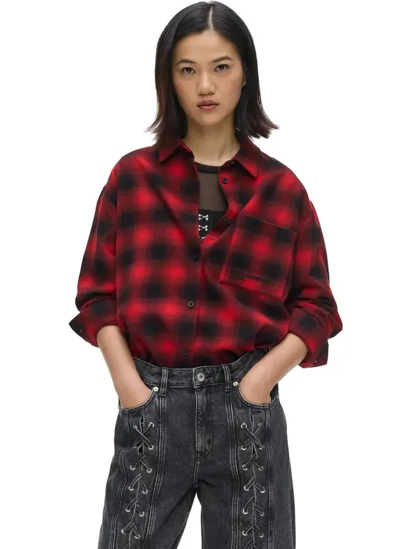 KL JEANS Plaid Relaxed Overshirt - Black-red Shadow Check