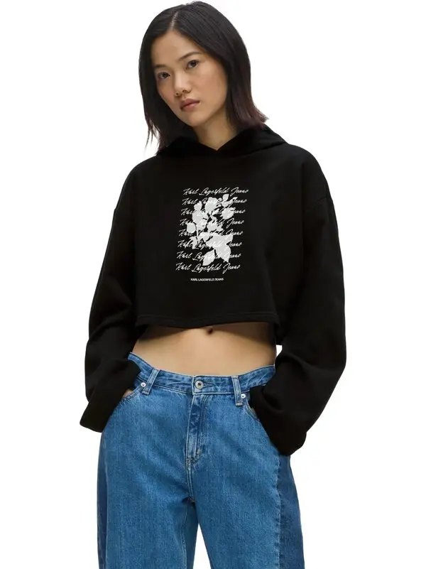 Karl Lagerfeld Cropped Floral Hoodie - Black