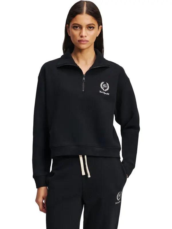 Karl Lagerfeld Embroidered Crest Half-zip Sweatshirt - Black