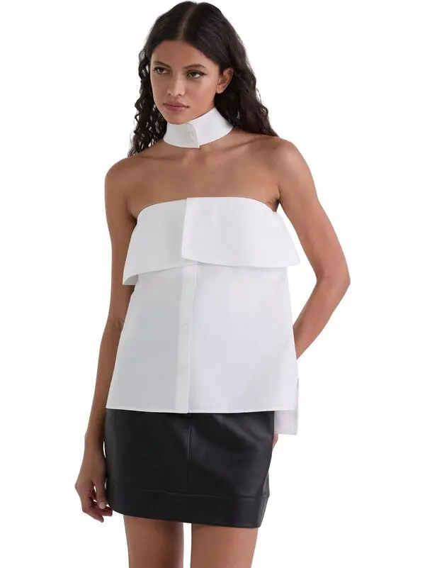 Karl Lagerfeld Strapless Bustier Shirt With High-neck Collar - White