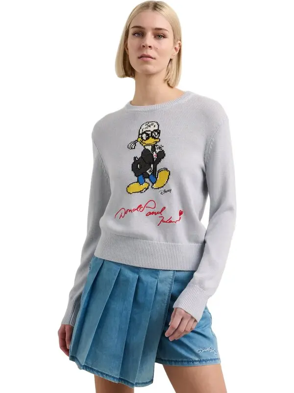 Karl Lagerfeld X Disney Donald Duck Embroidered Crewneck Sweater - Light Grey