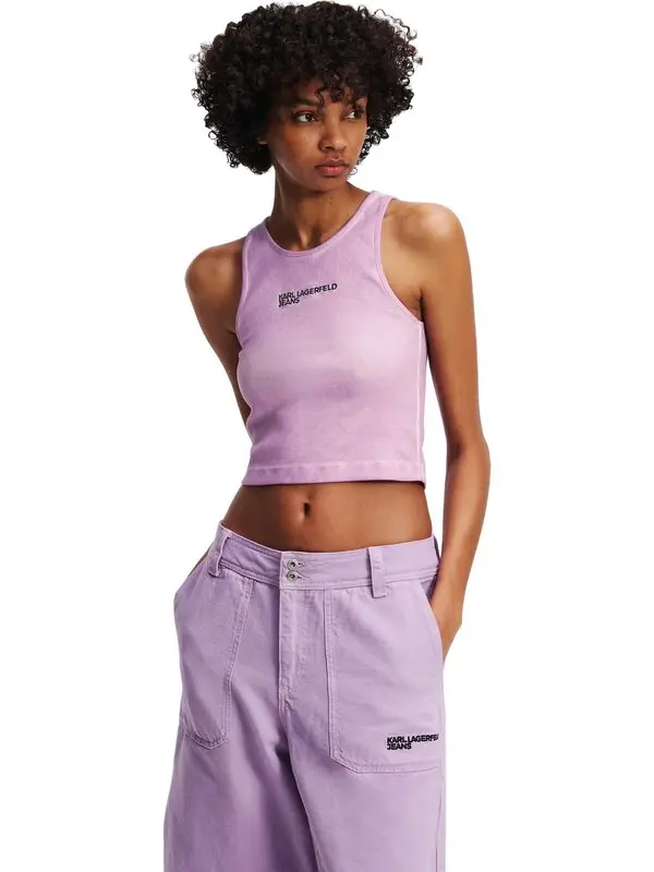 Karl Lagerfeld Washed Ribbed Cropped Tank Top - Lavendula