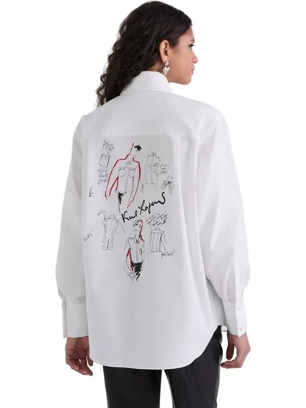 Karl Lagerfeld Poplin Shirt With Archival Sketches - White