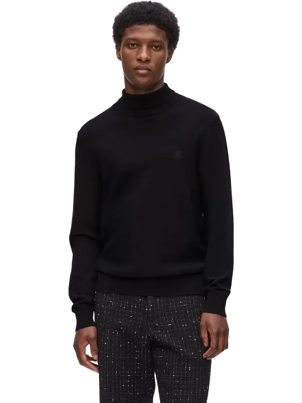 Karl Lagerfeld Viscose Blend Turtleneck Sweater With Kameo Embroidery - Black