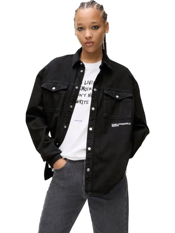 KL JEANS Cotton Overshirt With Logo Embroidery - Black