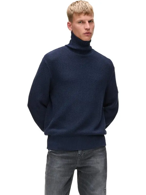 KL JEANS Jeans Relaxed Rollneck Sweater In Cotton - Black Iris