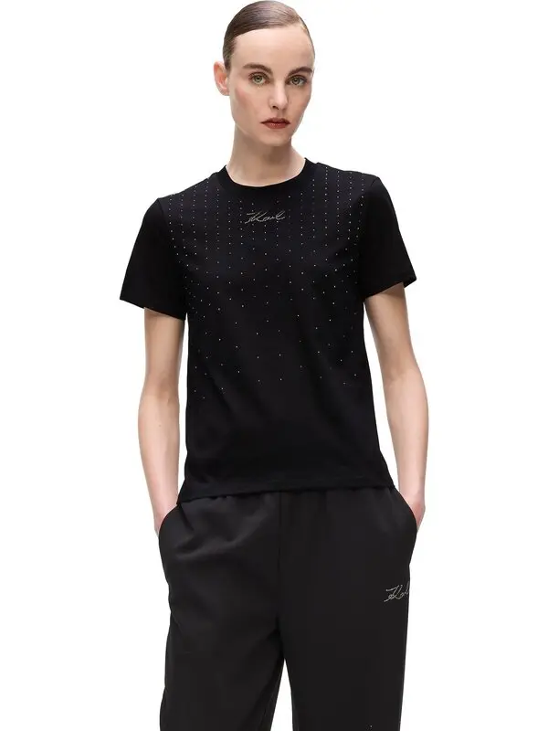 Karl Lagerfeld Rhinestone Logo T-shirt - Black