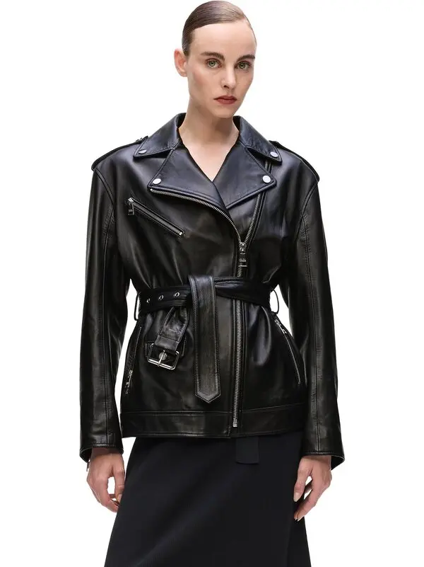 Karl Lagerfeld Leather Oversized Jacket - Black