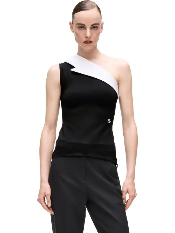 Karl Lagerfeld Asymmetric Lapel One-shoulder Top - Black