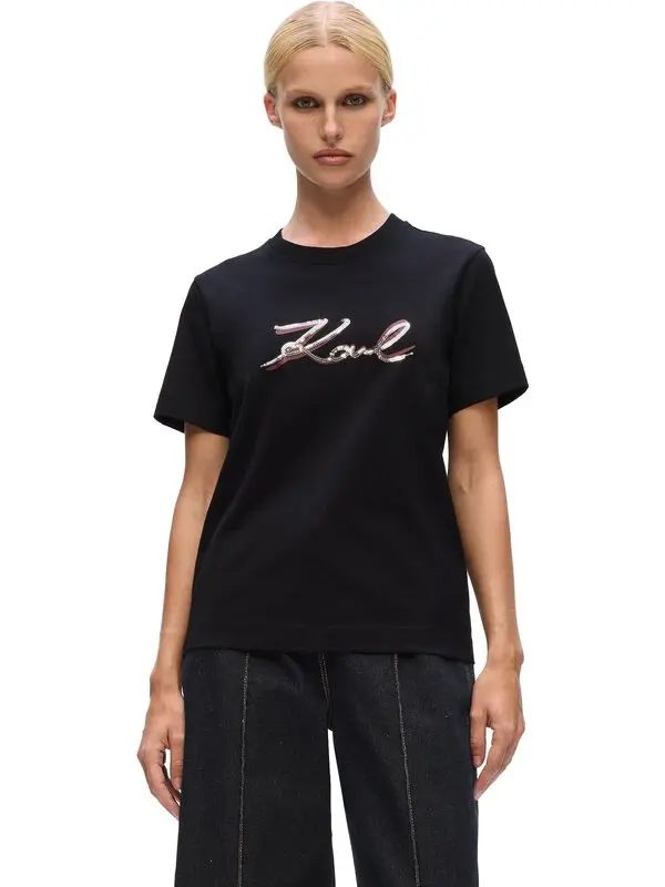 Karl Lagerfeld Sequin Signature T-shirt - Black