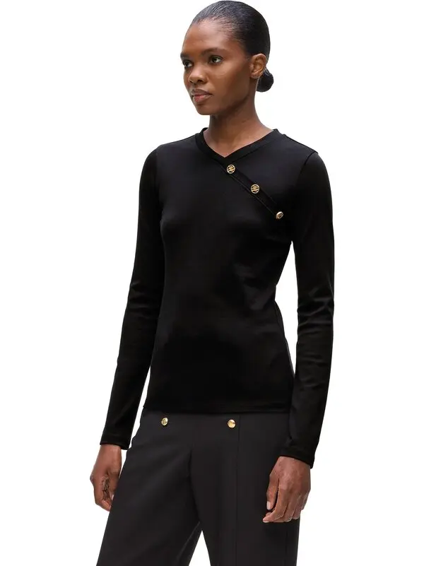 Karl Lagerfeld Long-sleeved T-shirt With Gold Logo Buttons - Black