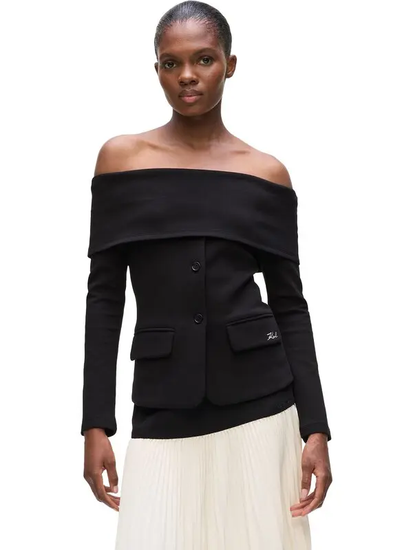 Karl Lagerfeld Off-shoulder Sweatshirt With Embroidered Logo - Black