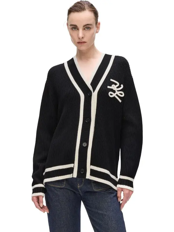 Karl Lagerfeld Wool Blend Rib-knit Autograph Cardigan - Black