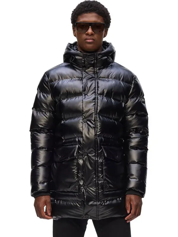 Karl Lagerfeld Glossy Puffer Jacket With Hood - Black