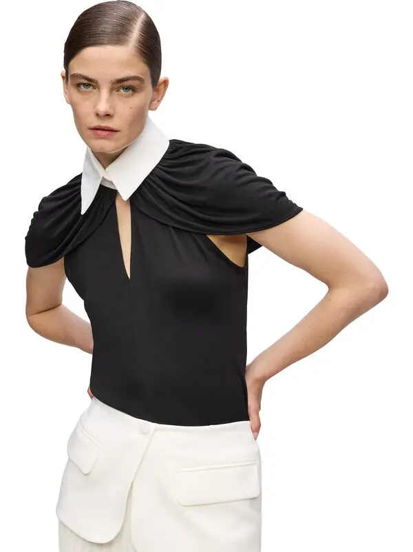 Karl Lagerfeld Cape Top With Pointed Collar - Black