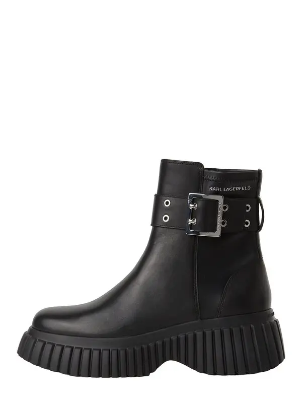 Karl Lagerfeld Mid-calf Wedge Boots With Buckle Detail - Black
