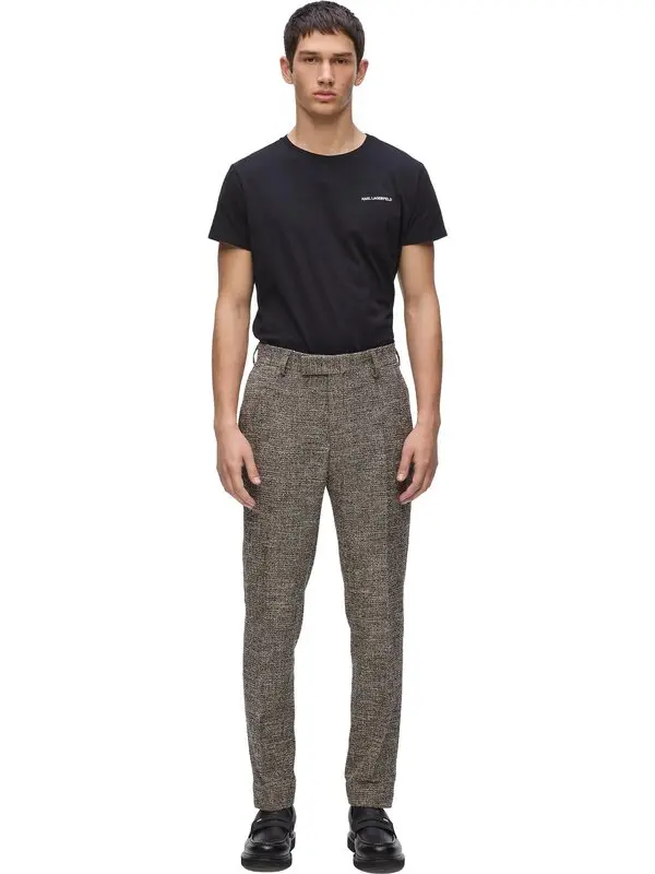 Karl Lagerfeld Tailored Pants In Textured Weave - Black/brow