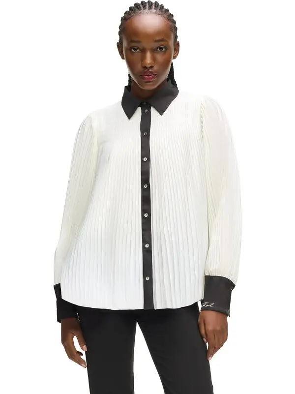Karl Lagerfeld Pleated Shirt With Contrasting Details - Pristine