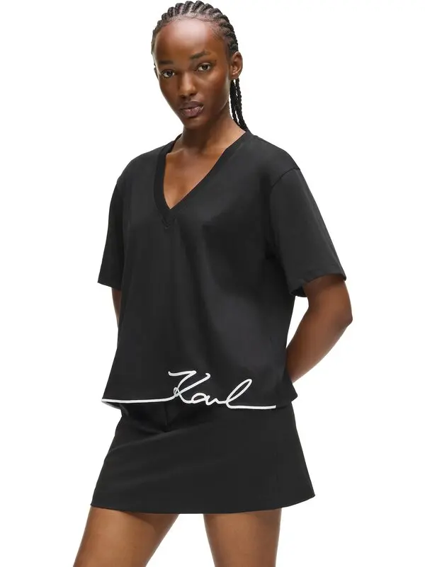 Karl Lagerfeld Signature Hem V-neck T-shirt - Black