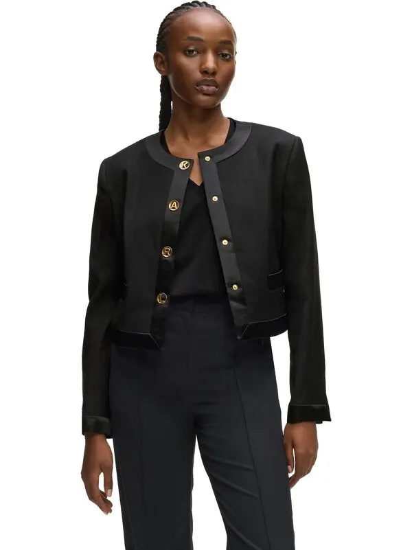 Karl Lagerfeld Cropped Tailored Jacket With Signature Buttons - Black