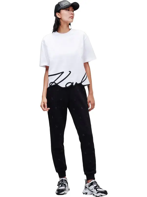 Karl Lagerfeld Oversized Organic Cotton T-shirt With Signature Embroidery - White