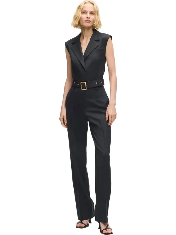 Karl Lagerfeld Dna Studded Straight-leg Wool-blend Pants - Black