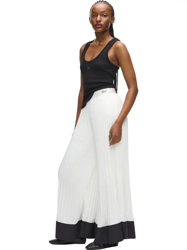 Karl Lagerfeld Pleated Wide-leg Pants With Contrasting Hem - Pristine