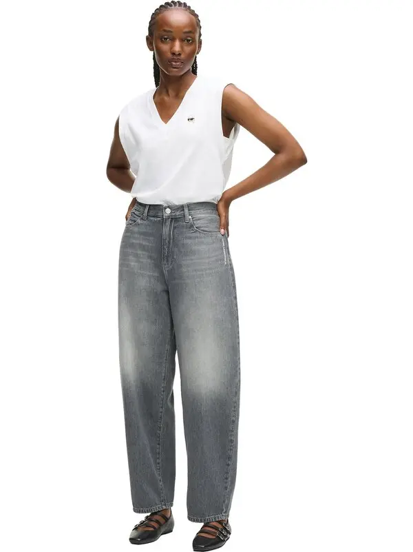 Karl Lagerfeld Ikon Barrel-leg Jeans In Cotton - Washed Light Grey