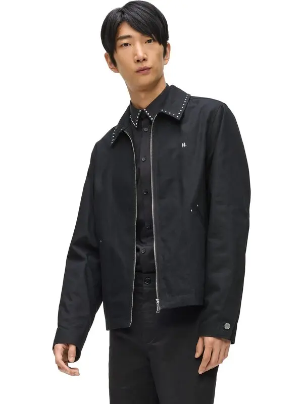 Karl Lagerfeld Studded Collar Zip-up Jacket - Black
