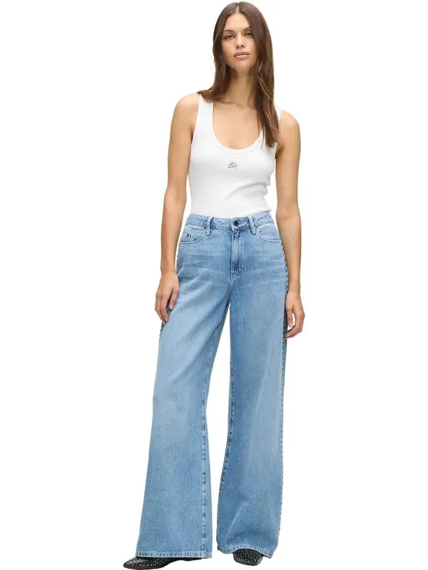 Karl Lagerfeld Embellished Wide-leg Jeans - Light Blue Denim