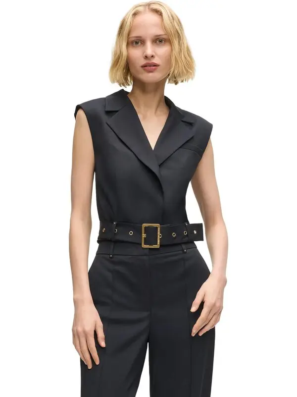 Karl Lagerfeld Cropped Gilet With Studded Belt - Black