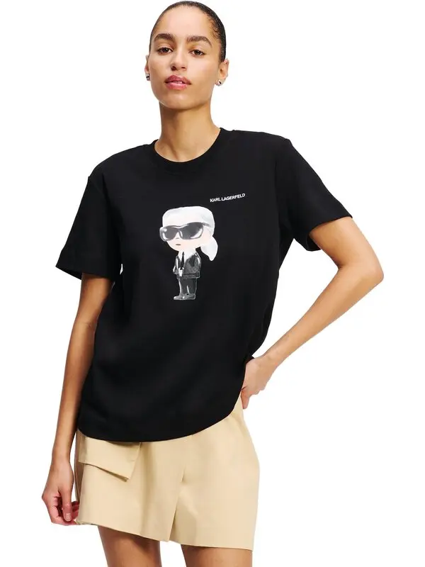 Karl Lagerfeld Ikon Aquarelle Cotton T-shirt - Black