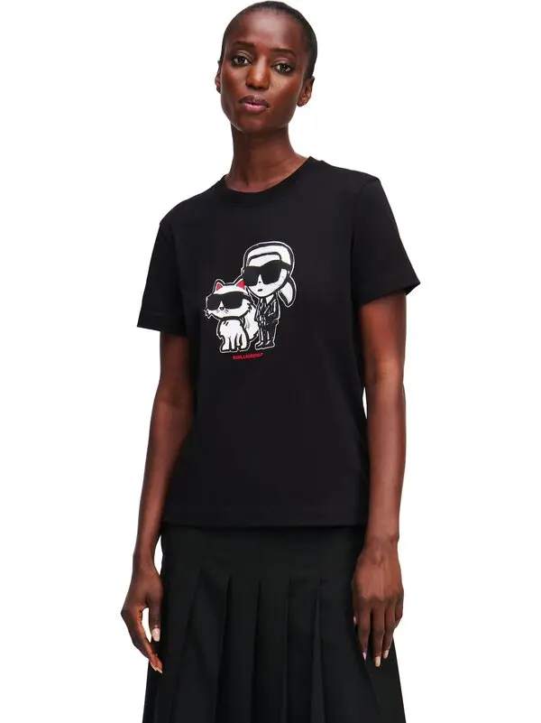 Karl Lagerfeld Ikon Karl & Choupette Organic Cotton T-shirt - Black